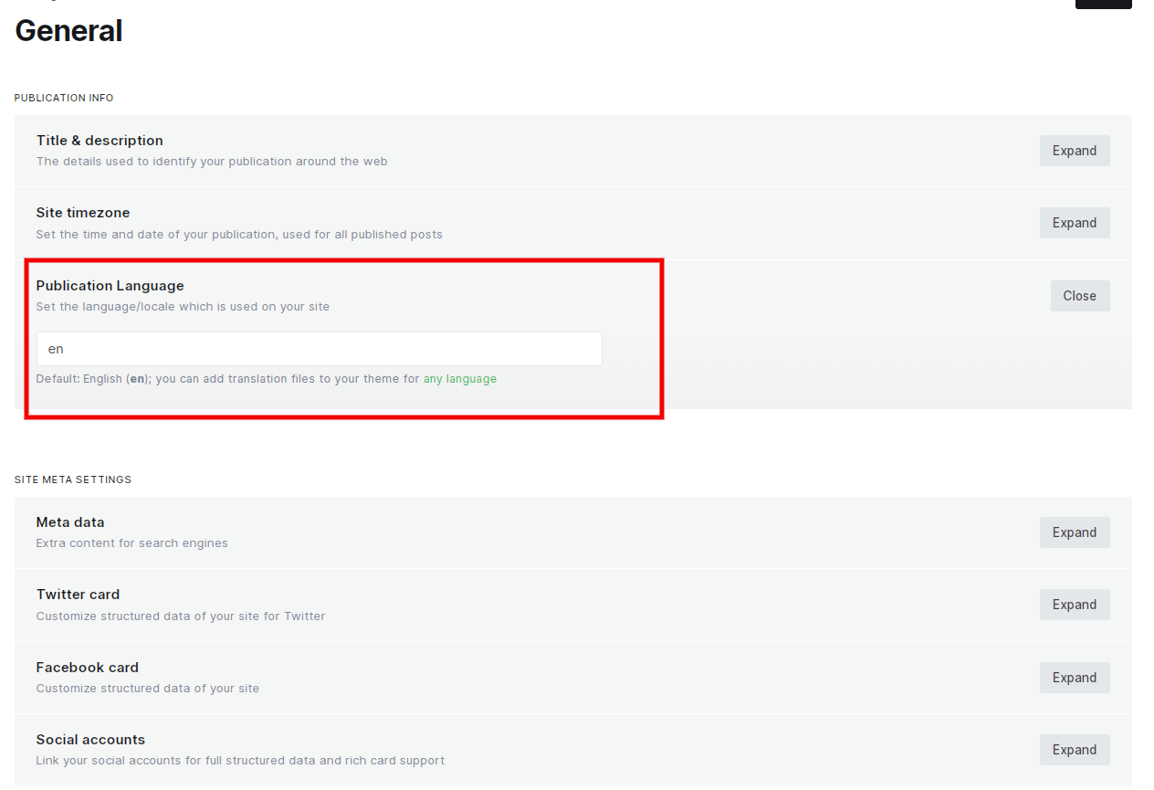 Setting Language in Ghost | Iris Themes